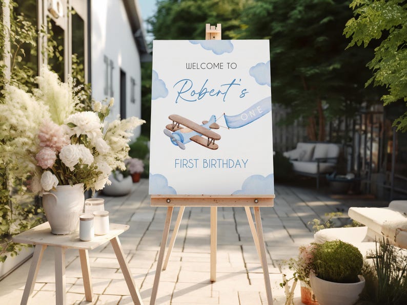 Editable Airplane 1st Birthday Welcome Sign, Time Flies First Birthday ...