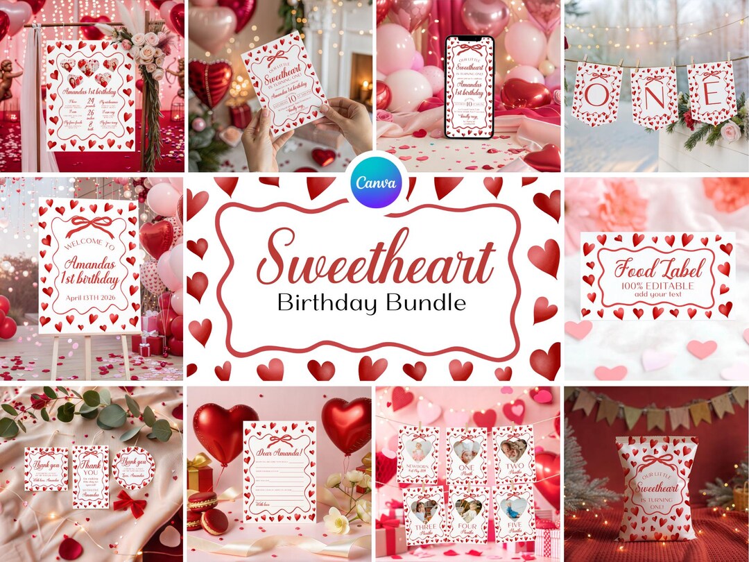 Little Sweetheart First Birthday Bundle – Valentine Heart Theme Party ...