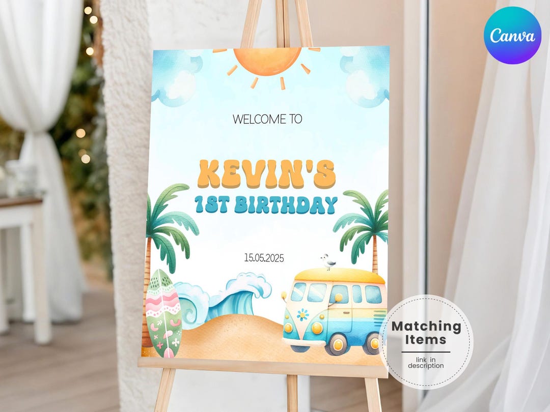 The Big One Birthday Welcome Sign, Editable Surfing 1st Birthday ...