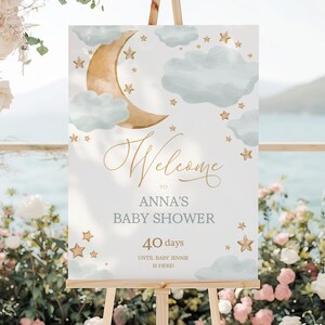 Over the Moon Baby Shower Welcome Sign Moon Stars Welcome Sign ...