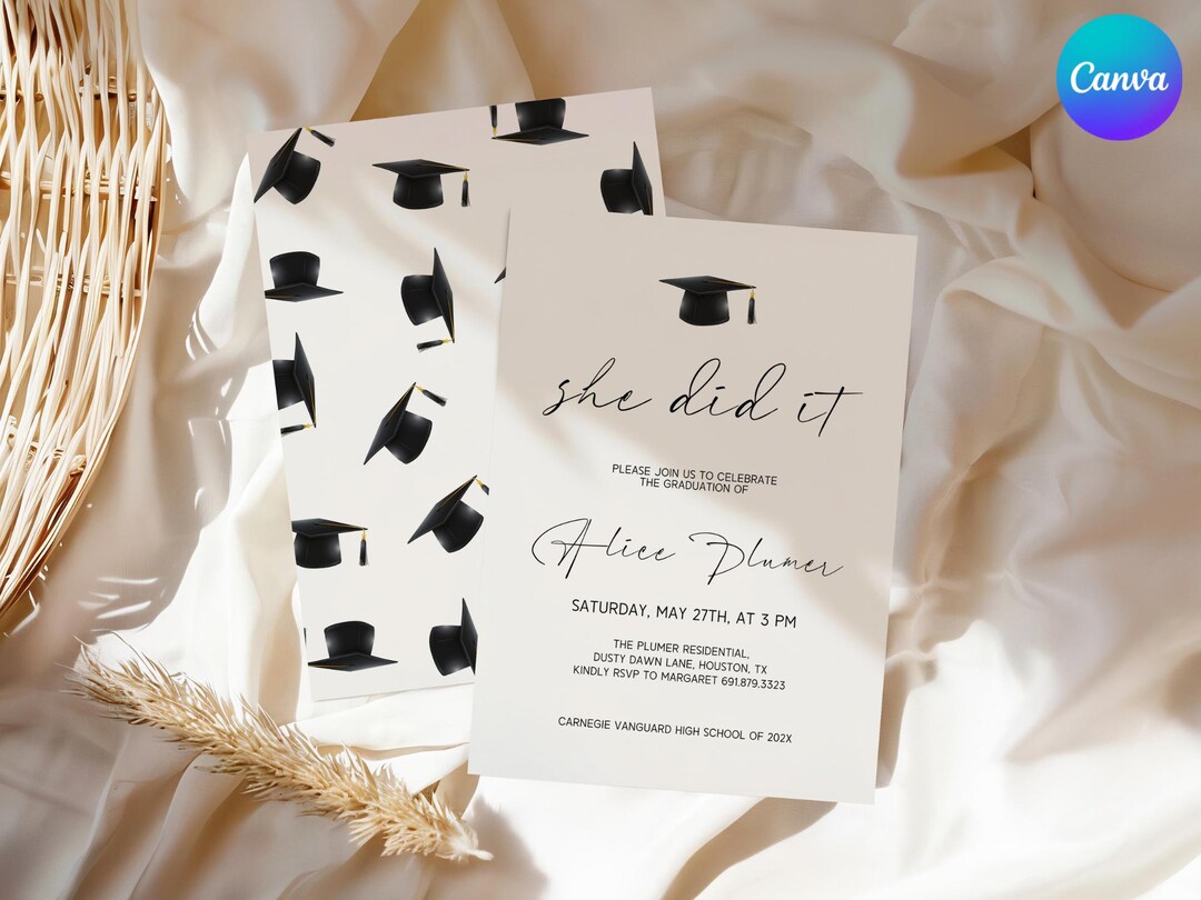 She Did It Graduation Invitation, College Grad Phone Invite, Modern ...