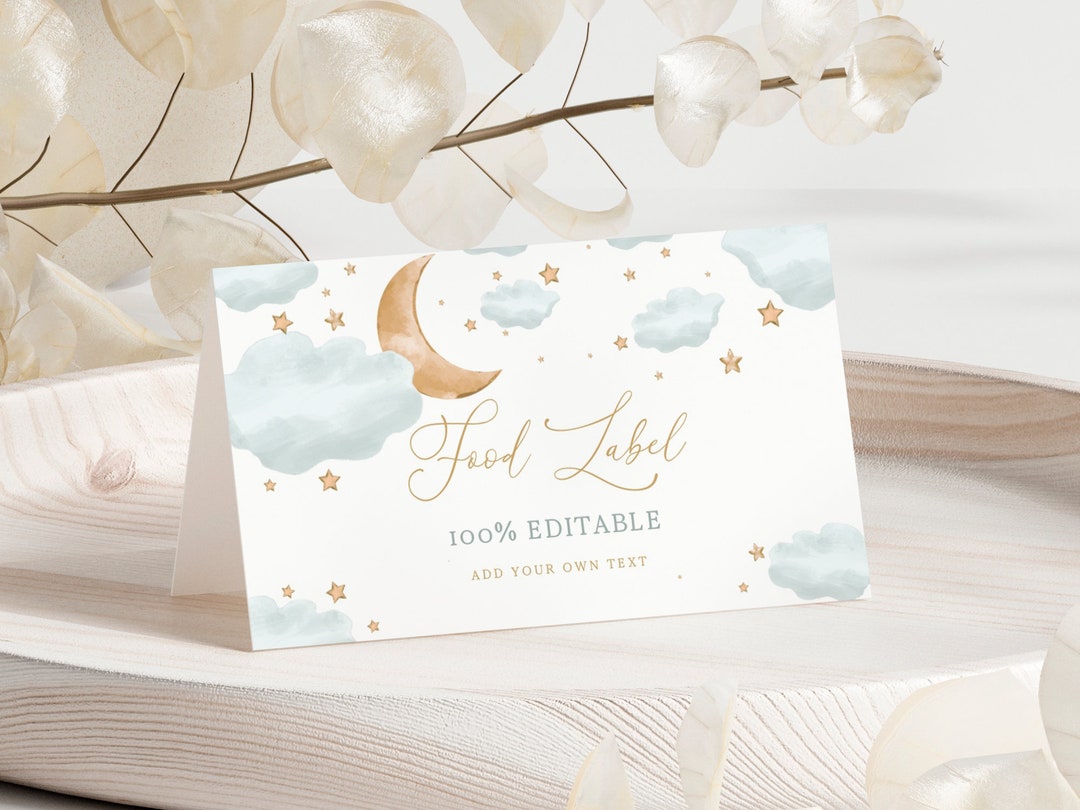 Over the Moon Baby Shower Food Tents Gold Moon First Birthday Place ...