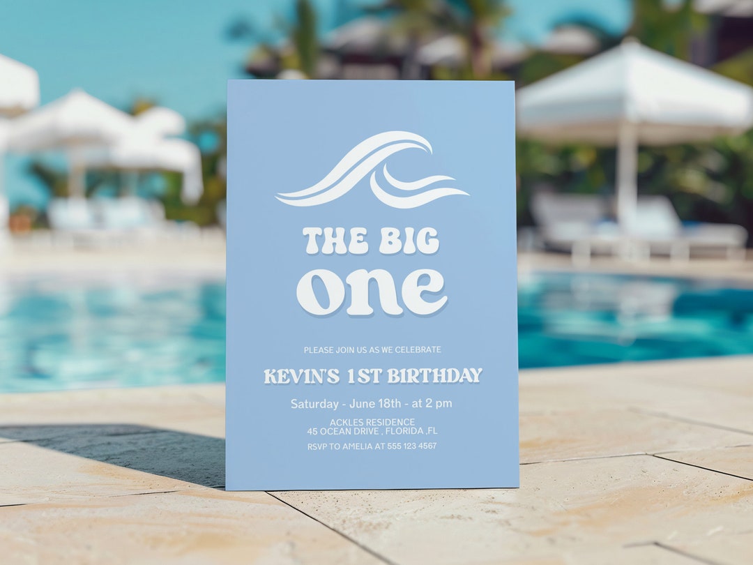 The Big One First Bday Party Invite, Beach Birthday Party Invitation ...