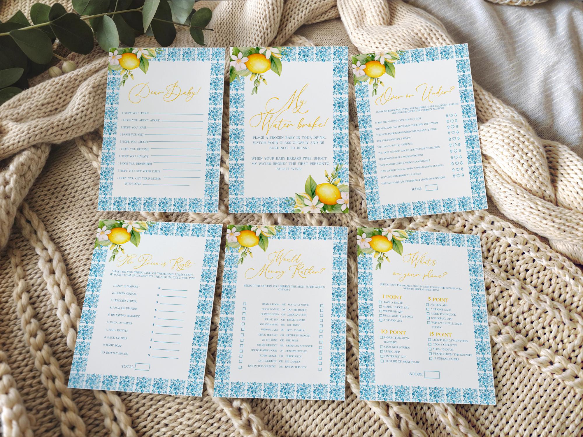 Lemonade Baby Shower Game Bundle, Citrus Baby Shower Activities, Summer ...