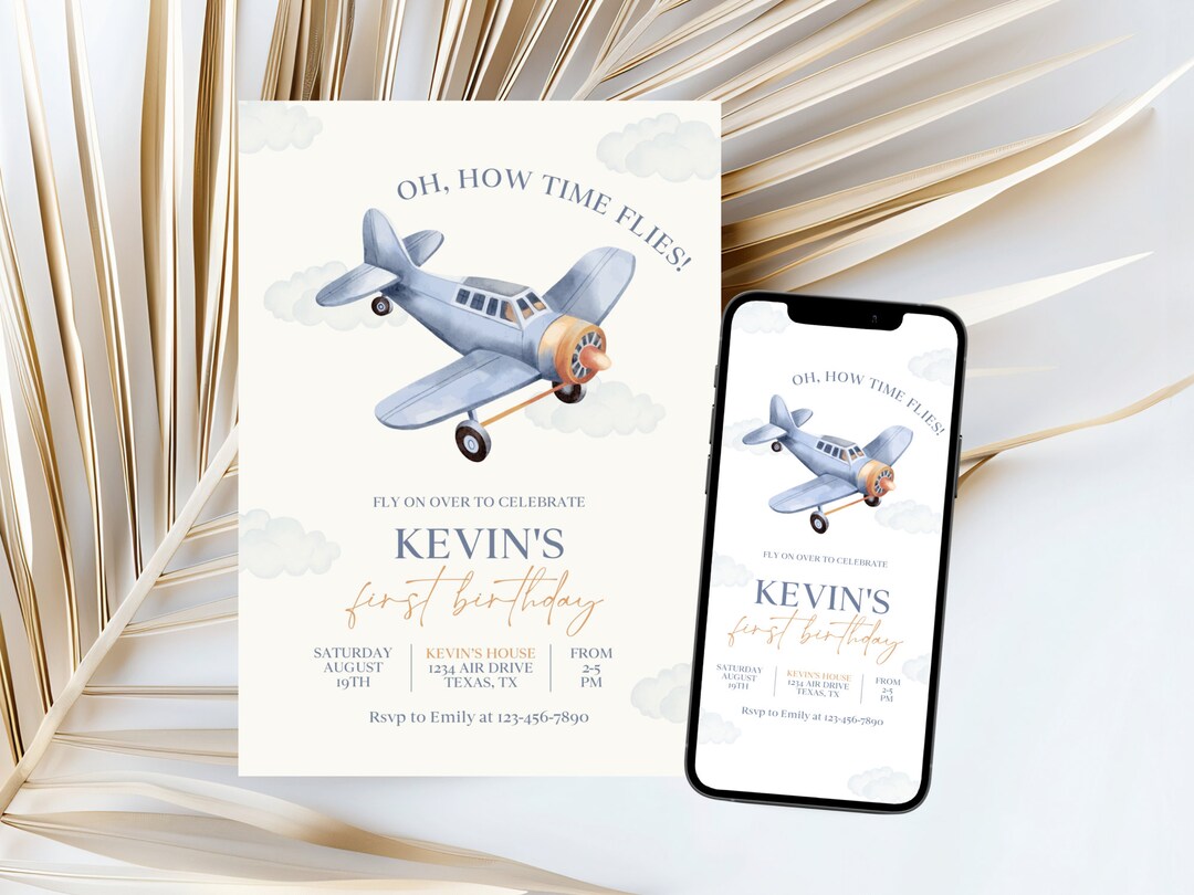 Time Flies Birthday Invitation Set, Airplane Themed 1st Birthday Phone ...