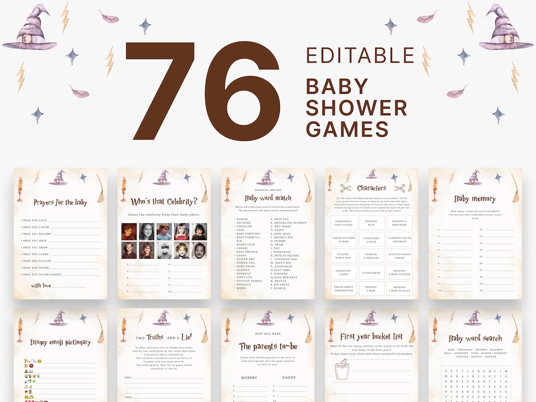 Wizard Baby Shower Games Editable Magic Baby Shower Game Bundle Magic ...