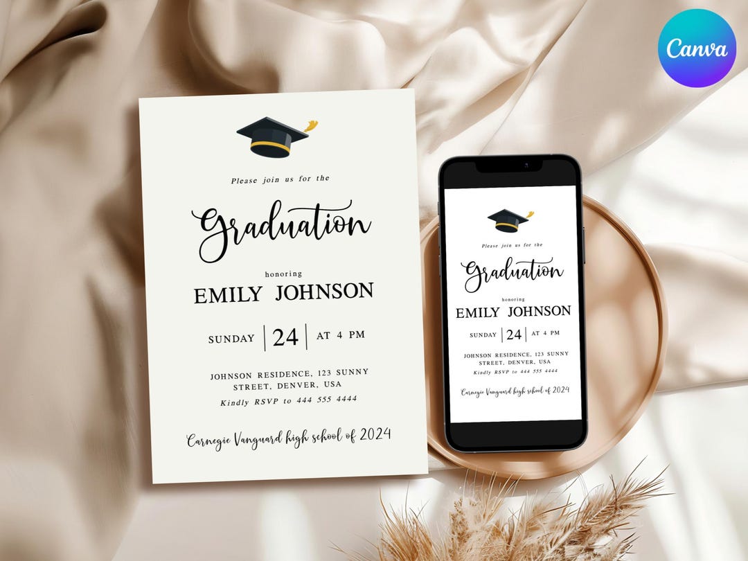 Clear Graduation Invitation Template Editable Simple Graduation ...