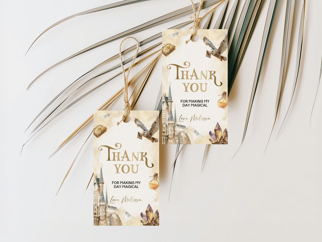Wizard Birthday Party Favor Tags, Printable Magic School Bday Thank You ...