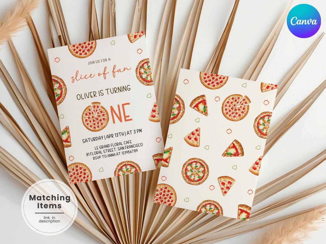 Slice of Fun 1st Birthday Invitation Set, Digital Pizza First Birthday ...