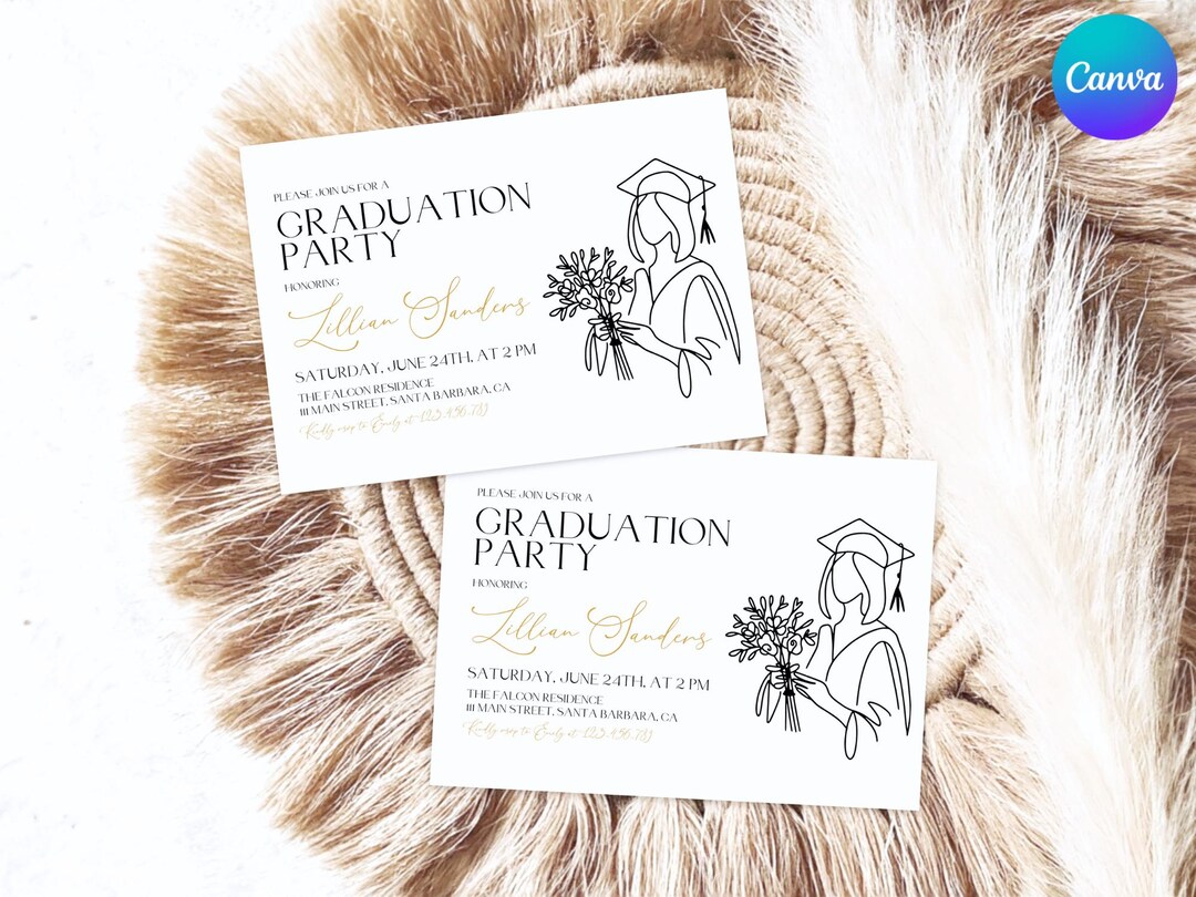 Printable Line Art Grad Announcement Card, Modern 2026 Graduation ...