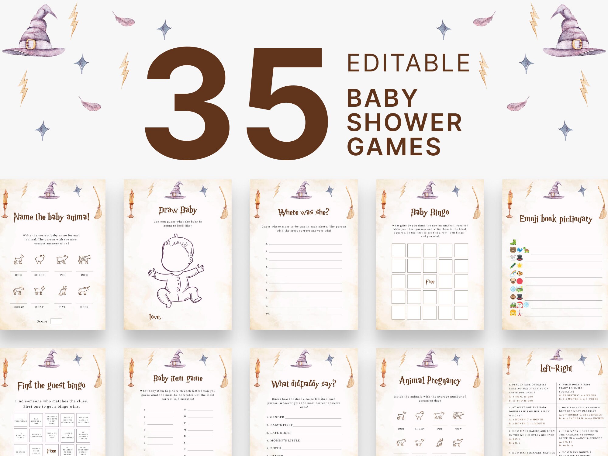 Wizard Baby Shower Game Bundle, Magic School Shower Games Set, Magic ...