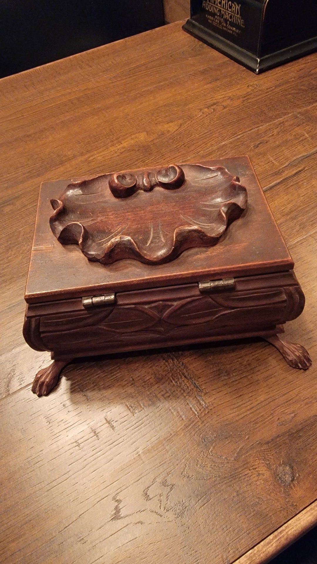 Antique Carved Wood Box Claw Foot - Etsy