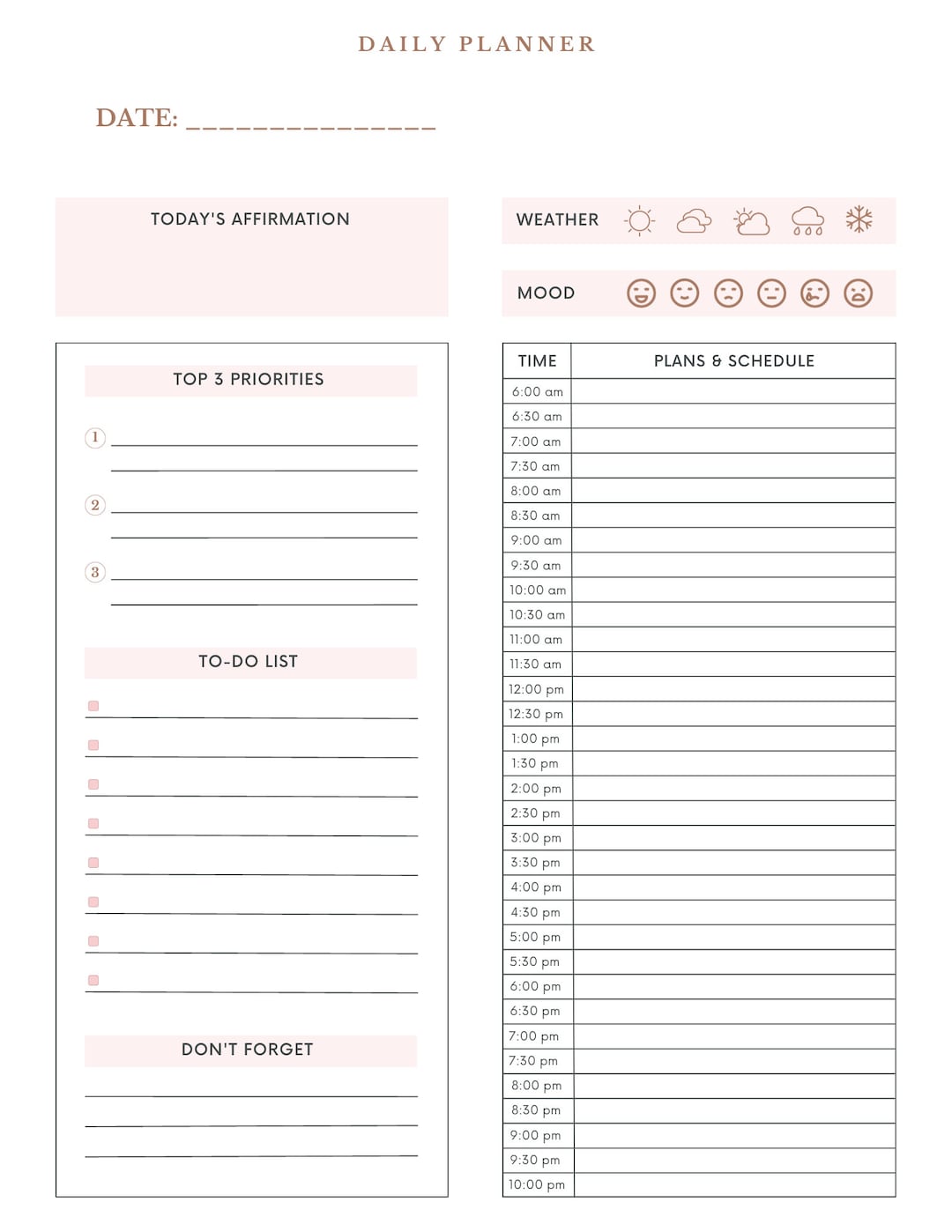 Daily Planner, Printable Calender, To-do List Printable, Minimal ...