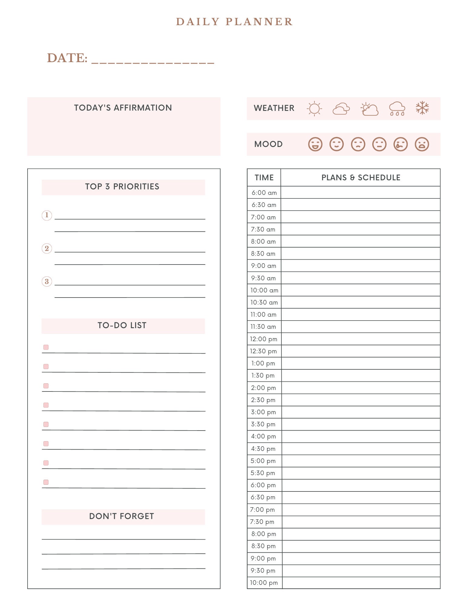 Daily Planner, Printable Calender, To-do List Printable, Minimal ...