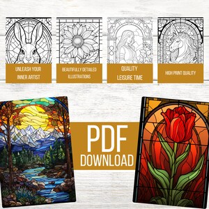 Stained Glass Coloring Pages, for Adults Coloring Pages, Instant ...
