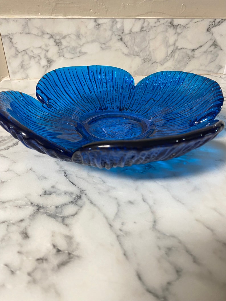 Vintage 1960s Blenko 625M Petal Bowl Blue Handblown Textured Glass Rare ...