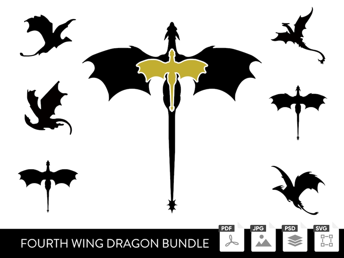 Fourth Wing Dragon Silhouette SVG Bundle Fourth Wing Tairn and Andarna ...