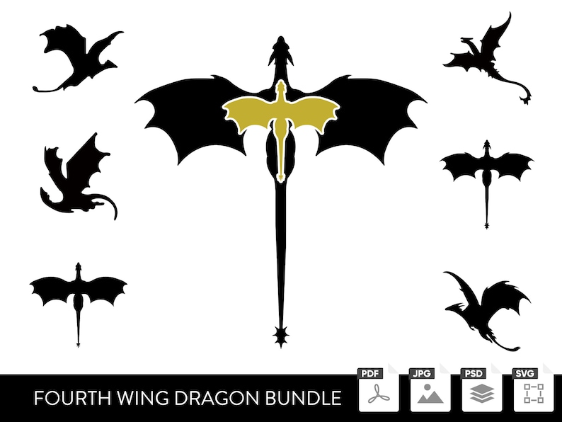 Fourth Wing Dragon Silhouette SVG Bundle Fourth Wing Tairn and Andarna ...