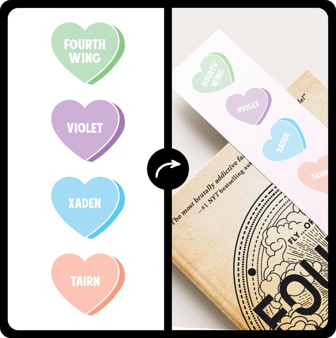 Fourth Wing Valentine Candy SVG Fourth Wing Heart Bookmark PNG Fourth ...