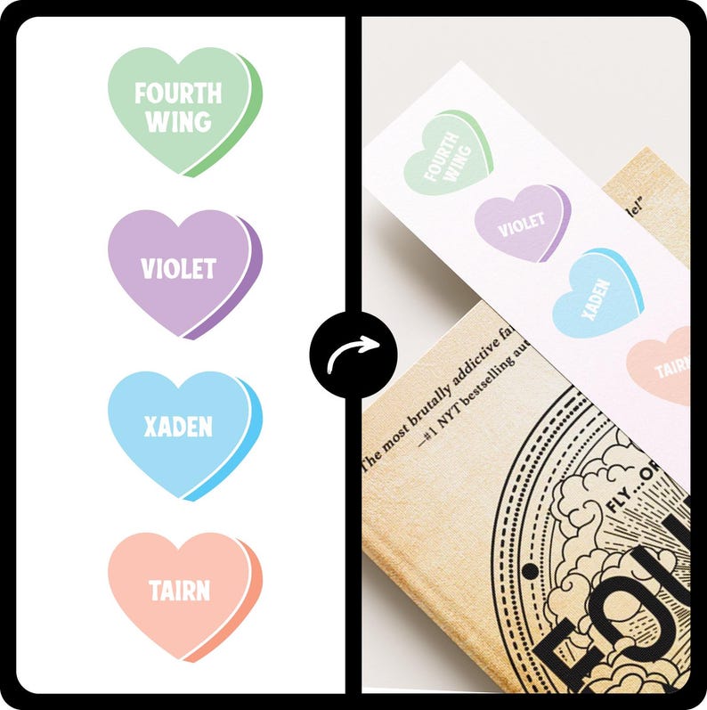 Fourth Wing Valentine Candy SVG Fourth Wing Heart Bookmark PNG Fourth ...