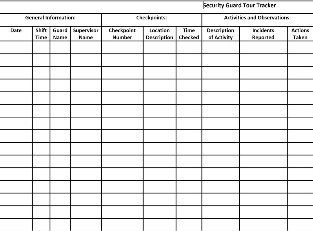 Security Guard Tour Tracker Template - Etsy