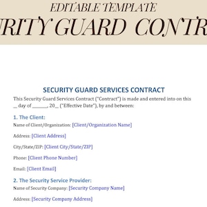 Editable Security Guard Contract Template: PDF & Word (digital Download) - Etsy