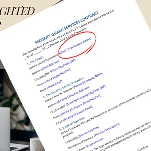 Editable Security Guard Contract Template: PDF & Word (digital Download) - Etsy