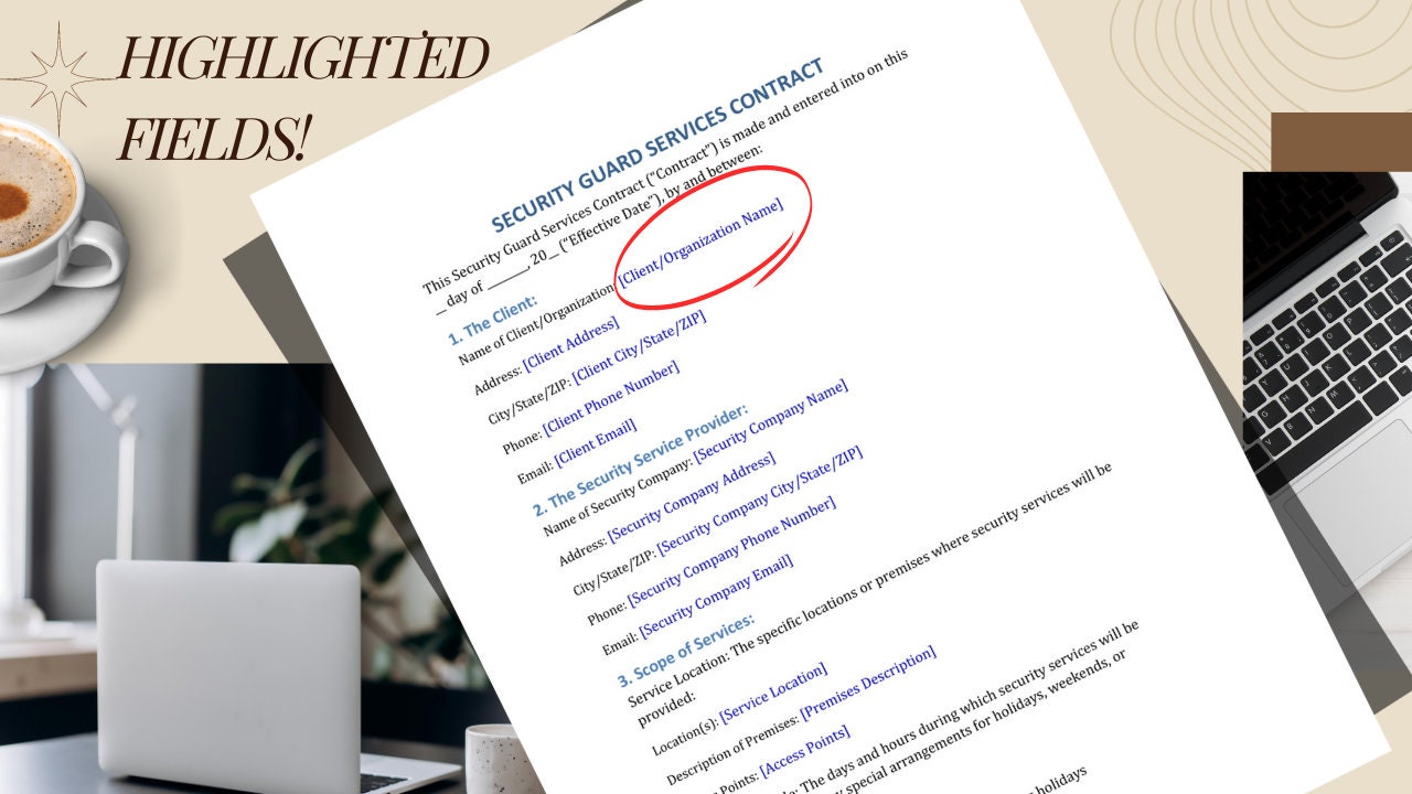 Editable Security Guard Contract Template: PDF & Word (digital Download ...