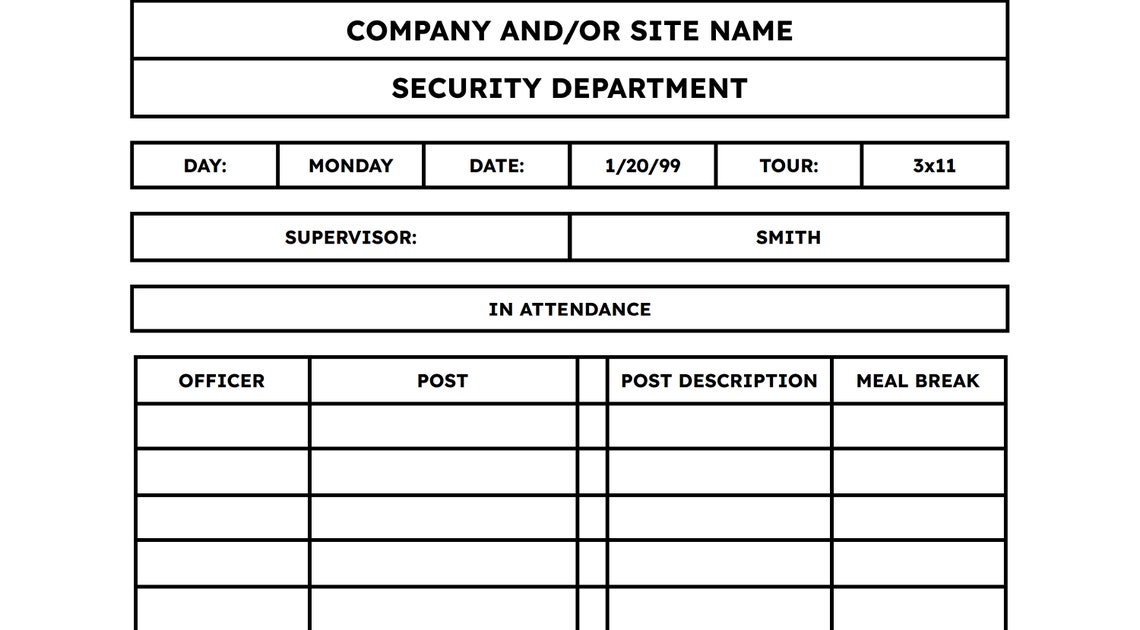 Security Guard Roll Call Template | Easy-to-use Attendance & Training ...