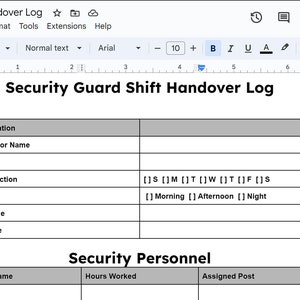 Printable Downloadable Customizable Security Guard Shift Handover Log ...