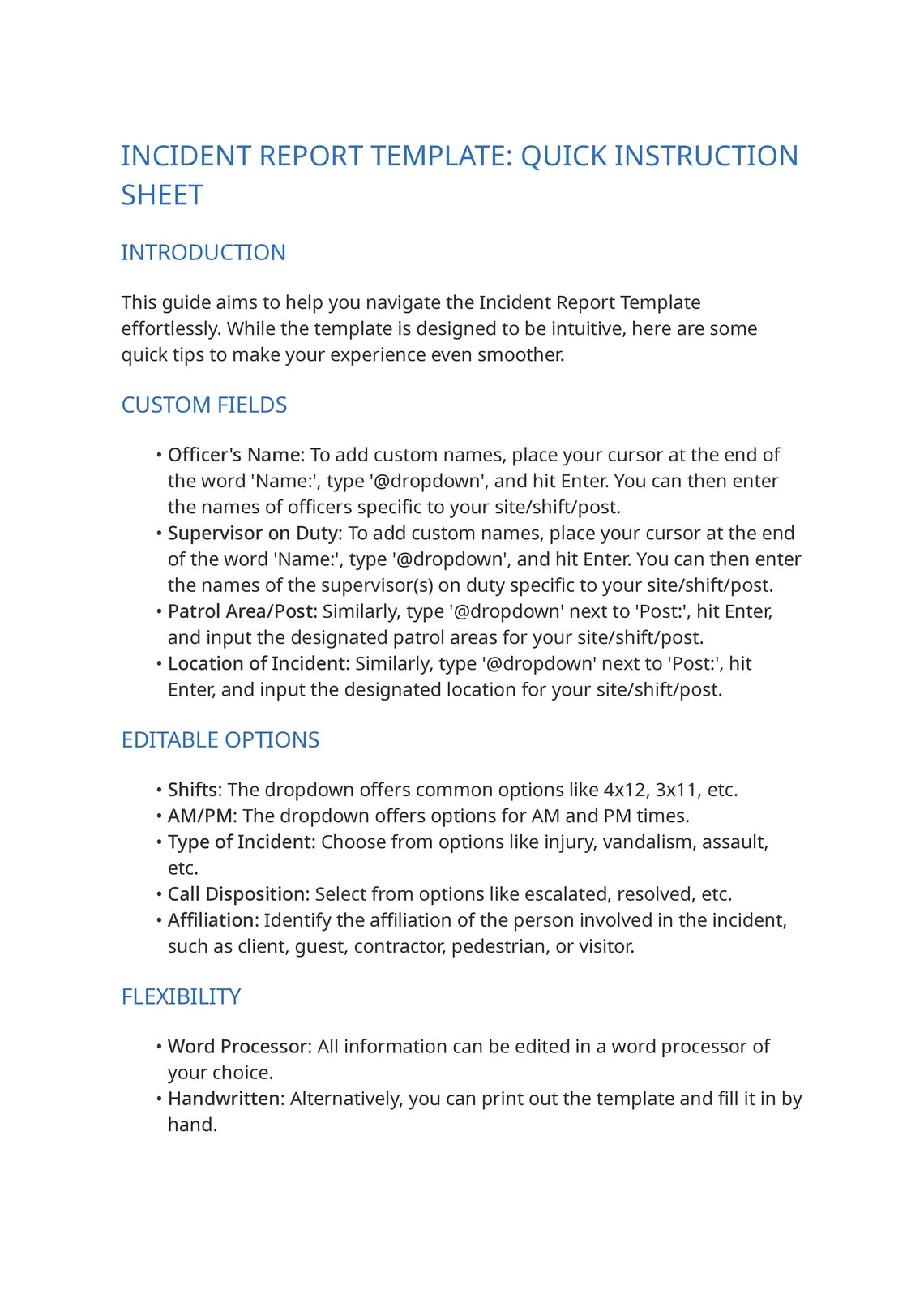 Customizable Security Incident Report Template With Dropdown Fields ...