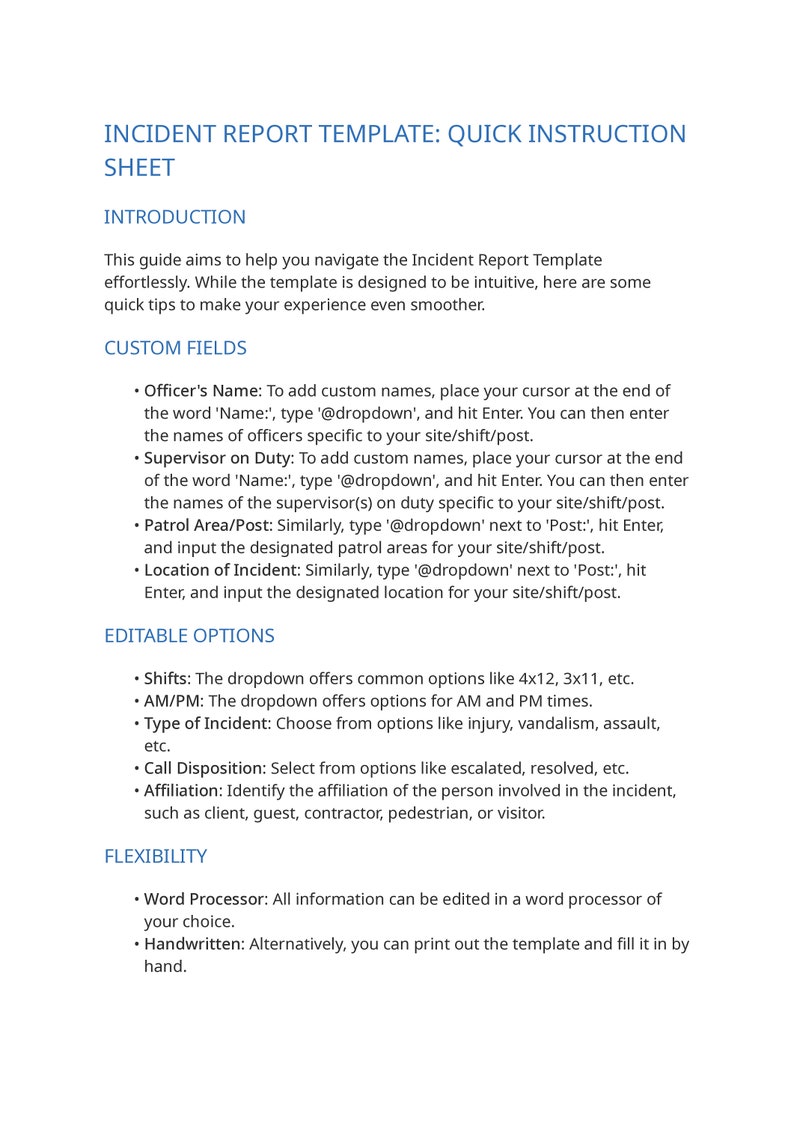 Customizable Security Incident Report Template With Dropdown Fields ...