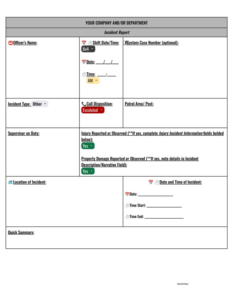 Customizable Security Incident Report Template With Dropdown Fields ...