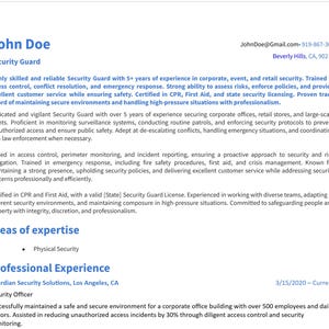 Security Guard Resume Generator: 24 Hour Delivery - Etsy