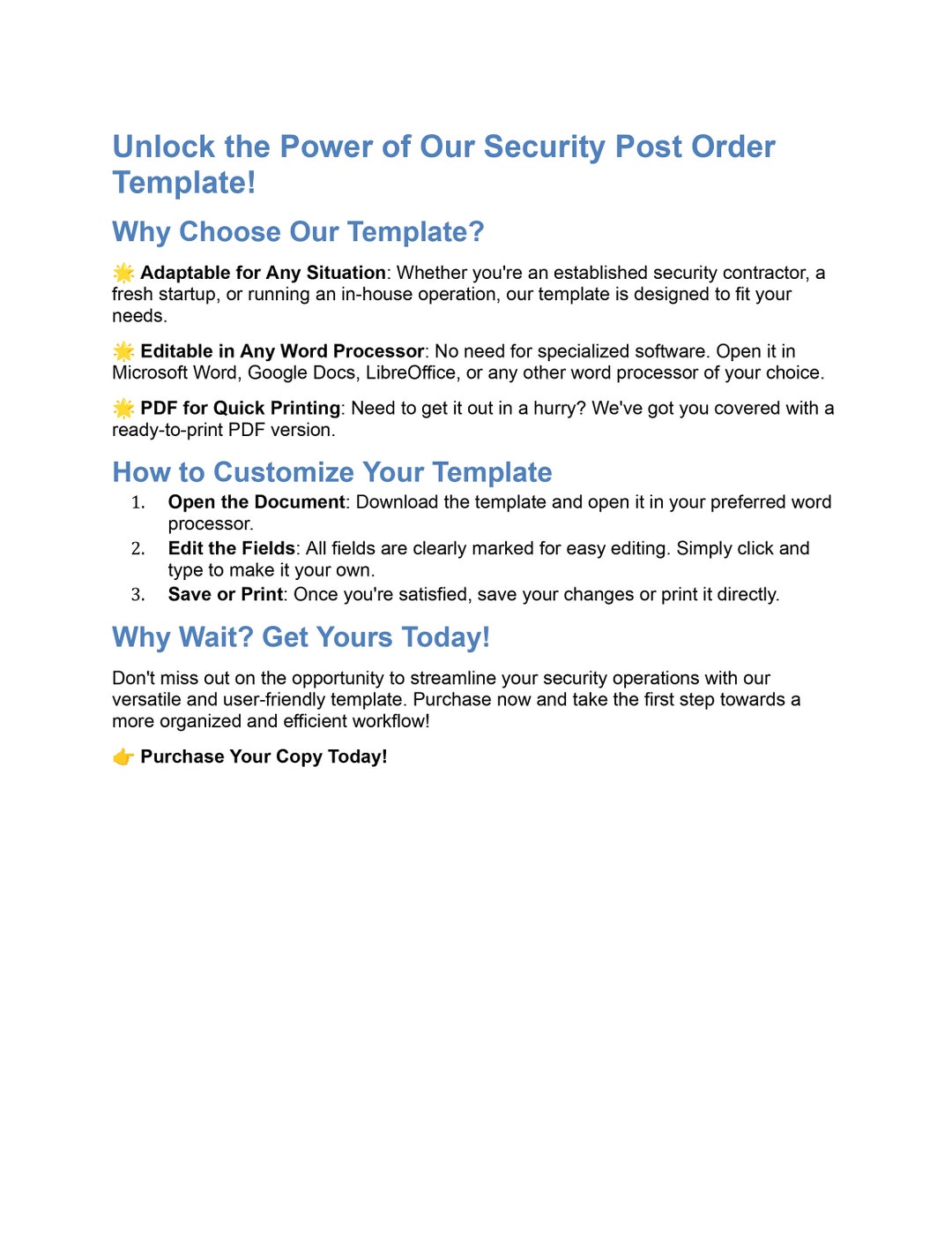 Ultimate Security Post Order Template: Editable, Customizable, for ...