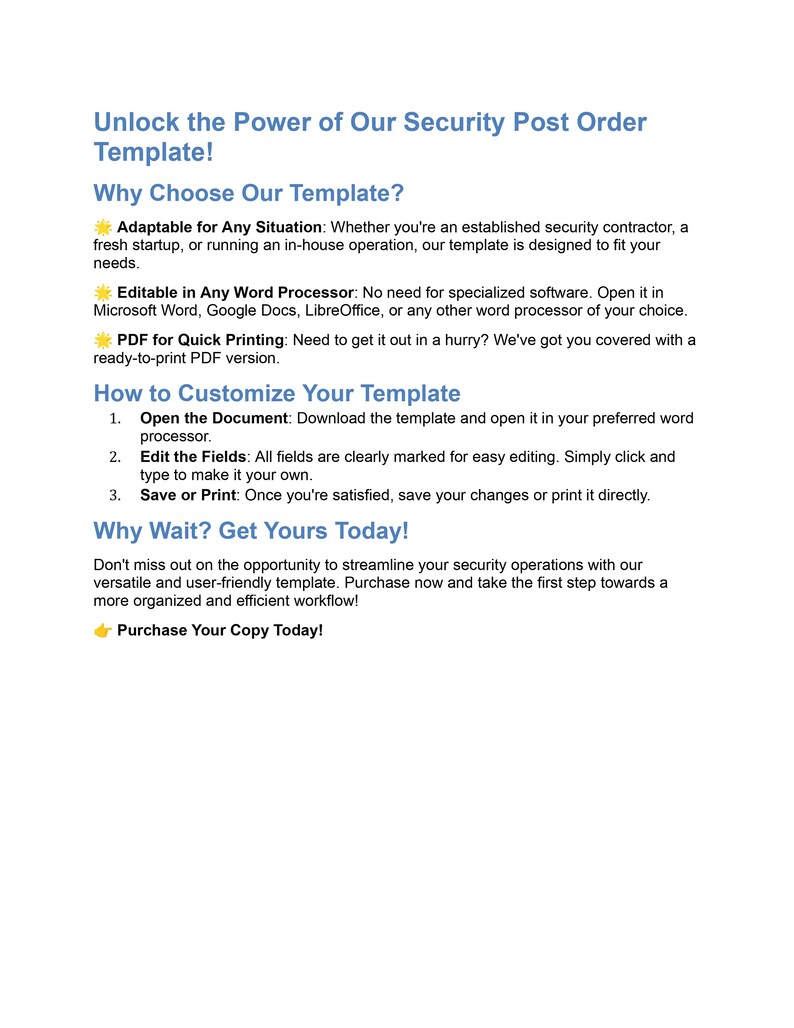 Ultimate Security Post Order Template: Editable, Customizable, for ...