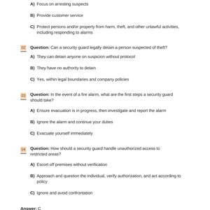 Unarmed Security Guard Test Questions and Answers 2024 - Etsy