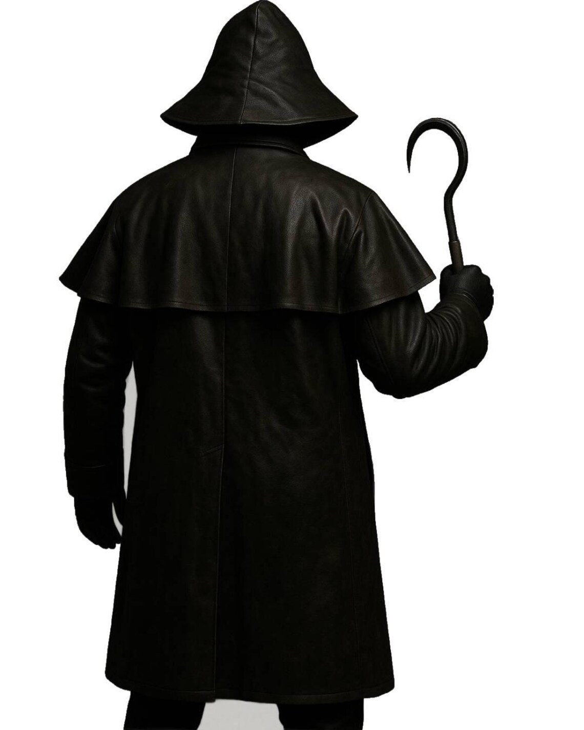 Black Genuine Leather Trench Coat – Horror Halloween Costume With Hat ...