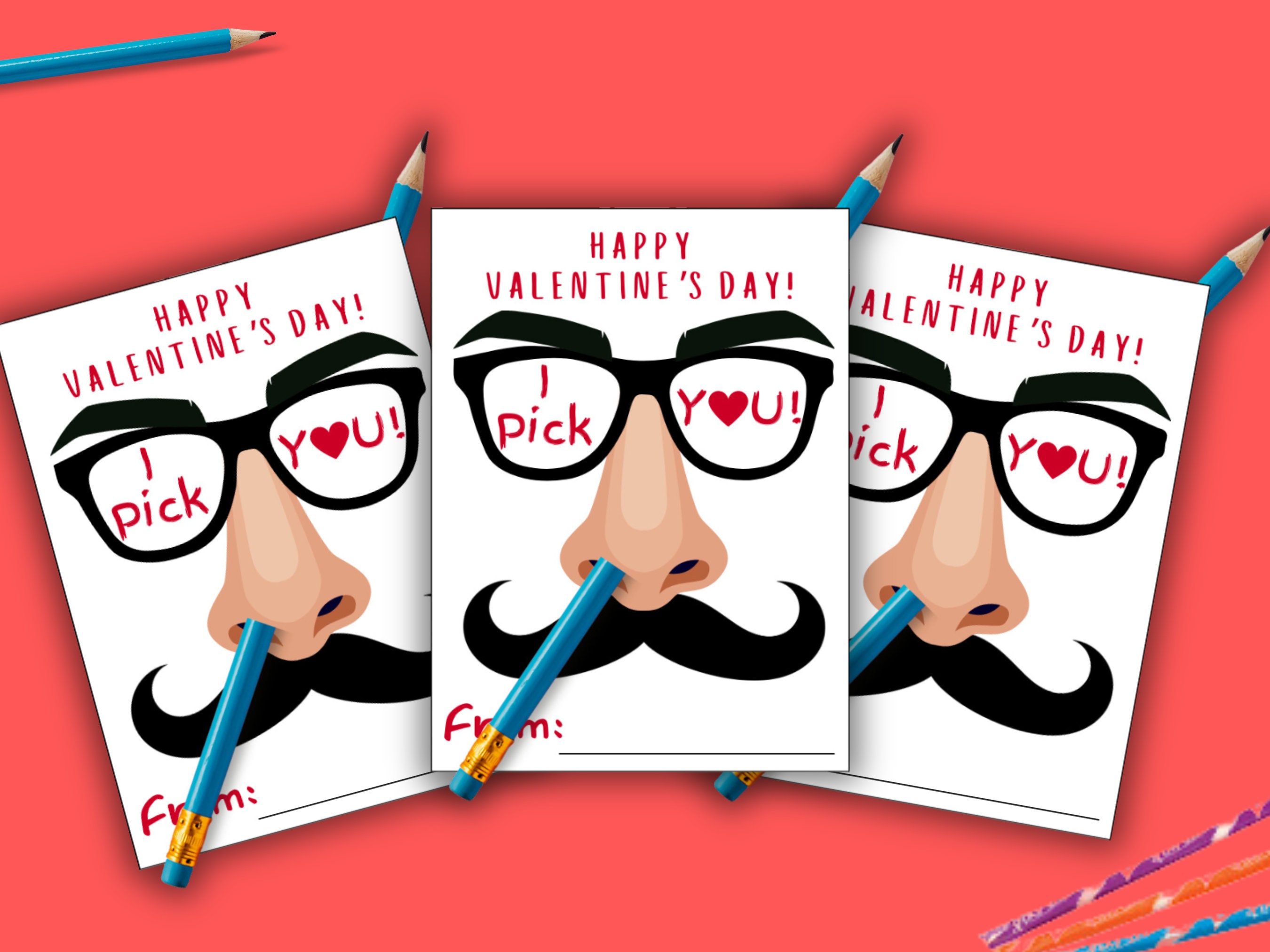 Valentines Day Tag I Pick You Funny School Valentines Day Card Pencil ...
