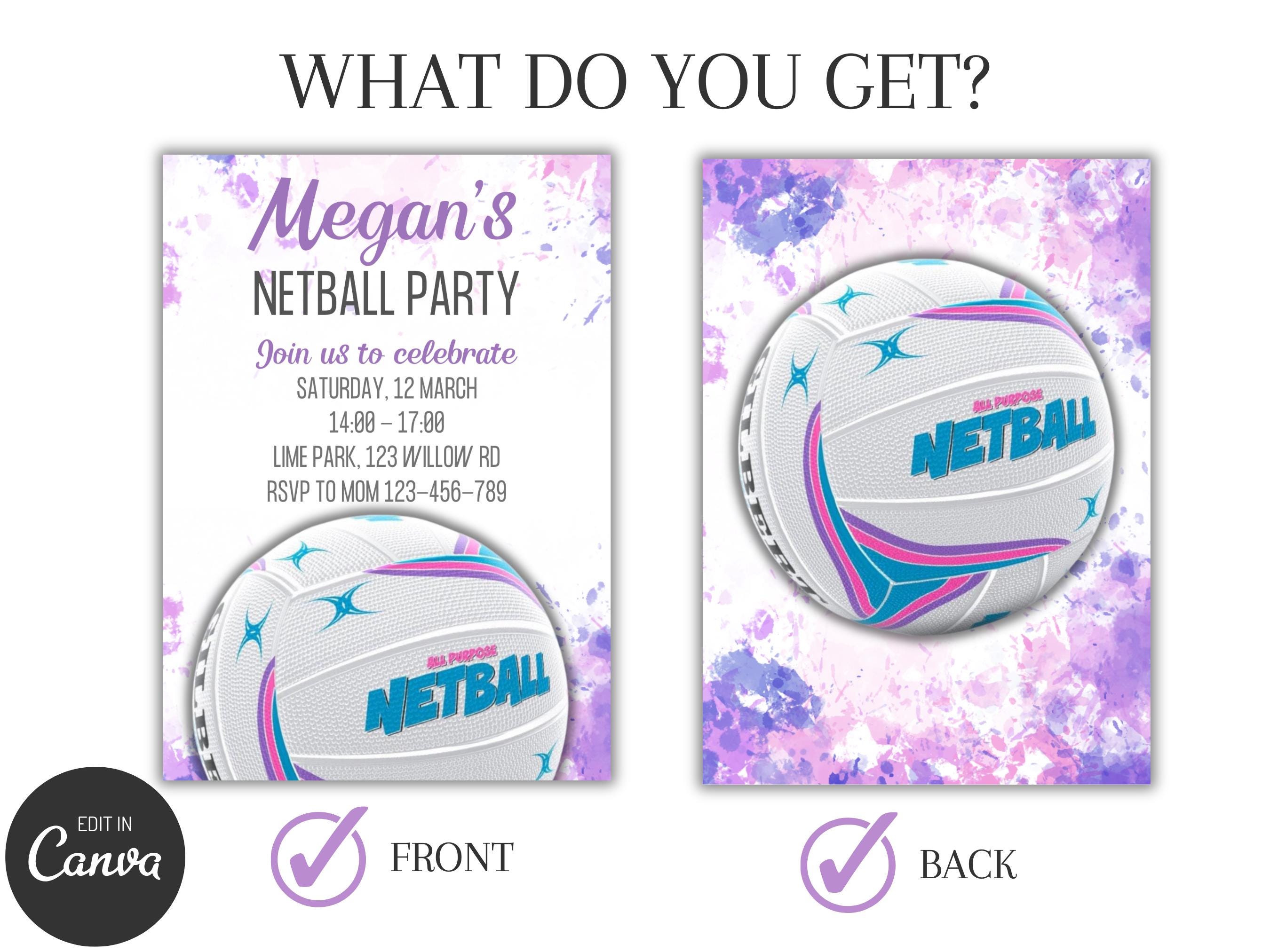Netball Invitation Netball Birthday Invitation Netball Birthday Party ...
