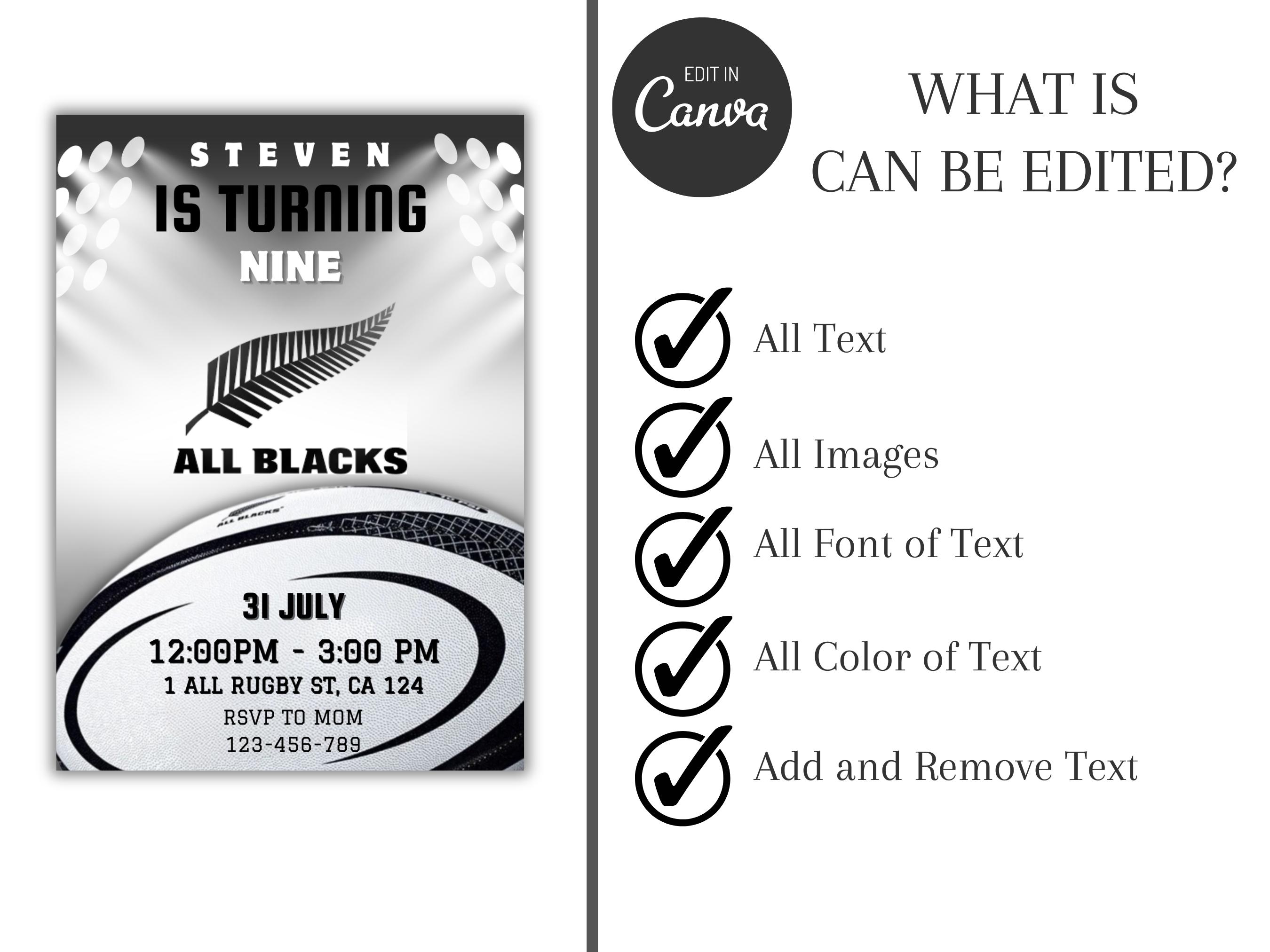 All Blacks Rugby Birthday Invitation for Boys - Etsy