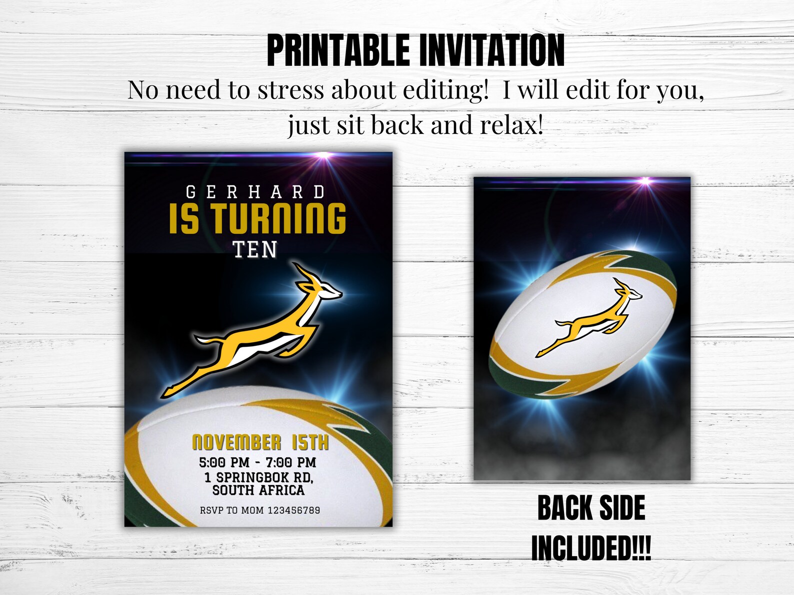 Springboks Birthday Invitation Springboks Rugby Invitation Birthday ...
