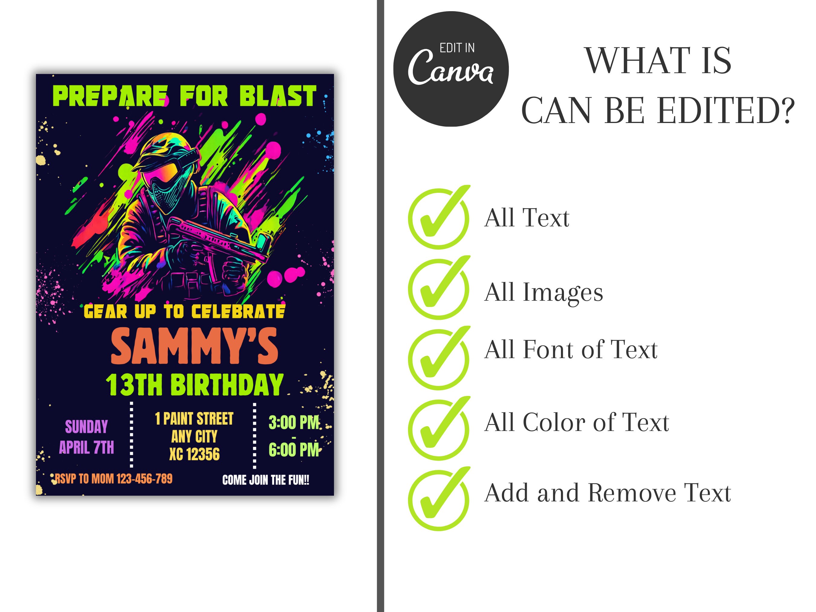 Paintball Birthday Invitation Paintball Invitation Birthday Invite for ...