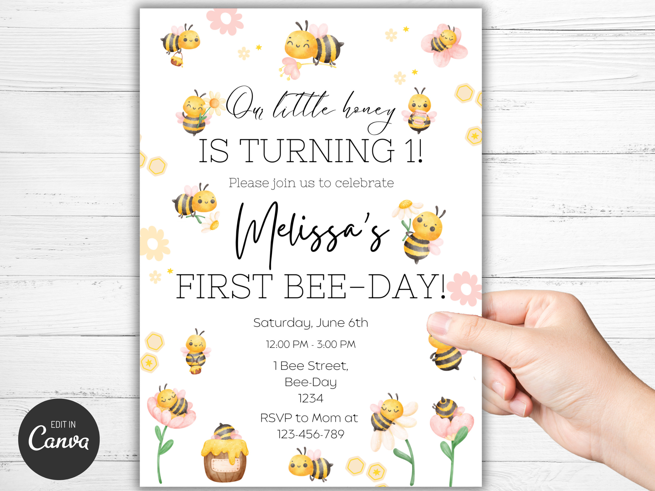 First Bee Day Invitation 1st Birthday Invitation Birthday Cute Bee Day ...