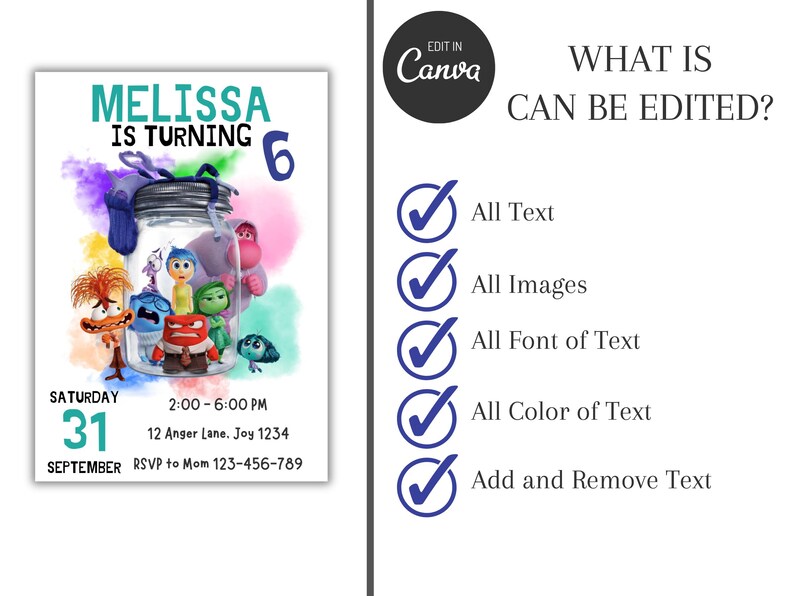 Inside Out 2 Birthday Invitation Inside Out 2 Invitation Birthday ...