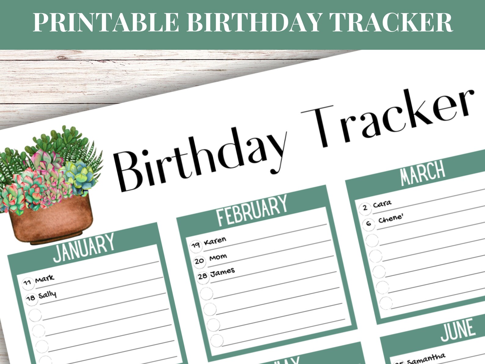 Birthday Tracker Printable Birthday Calendar Printable Birthday ...