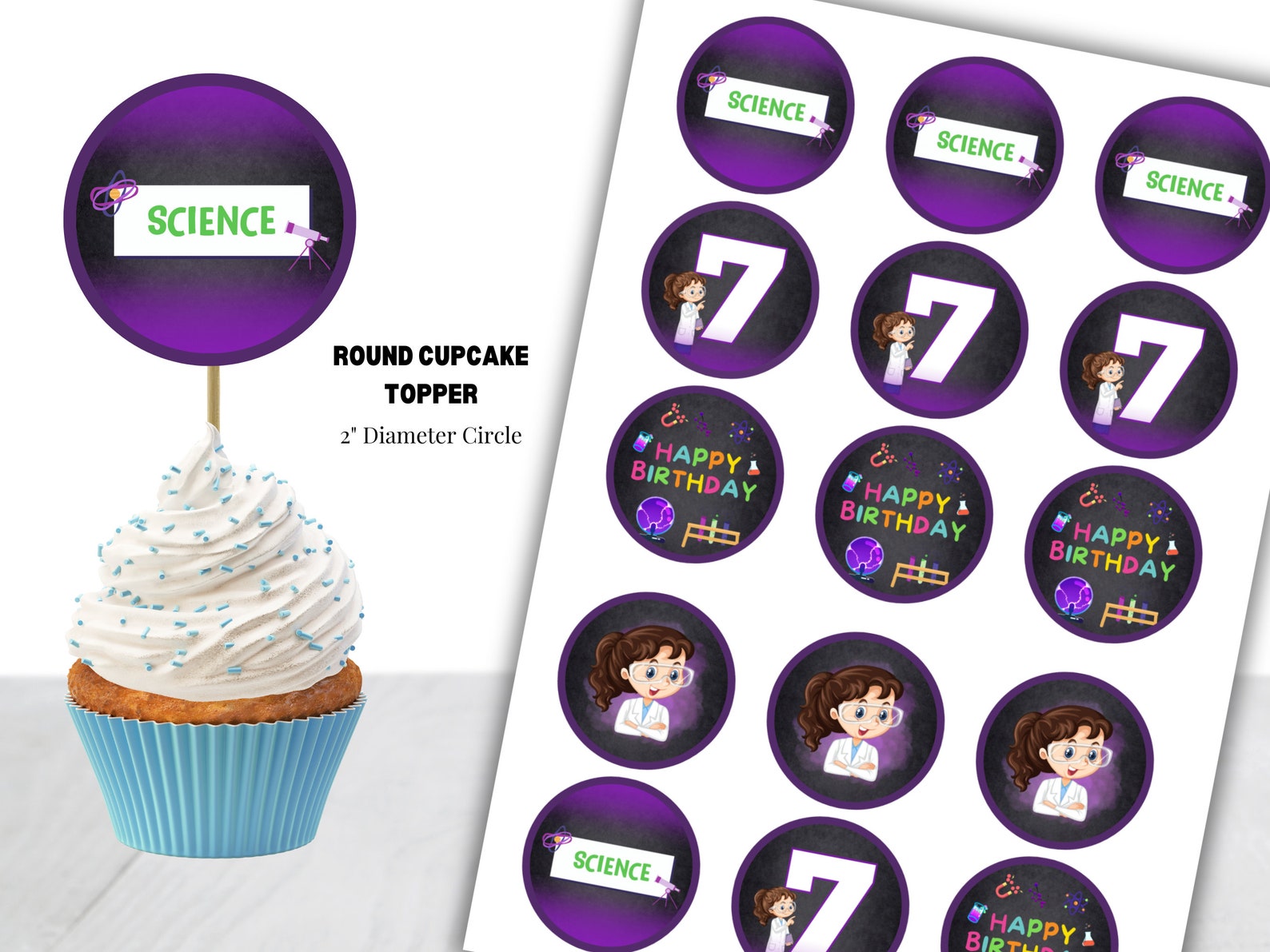 Science Cupcake Toppers Birthday Favors Science Party Cupcakes Science ...