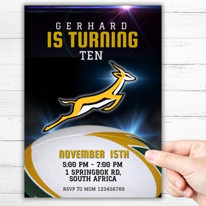 Springboks Rugby Birthday Invitation: Editable Party Invite (5x7 Inch ...