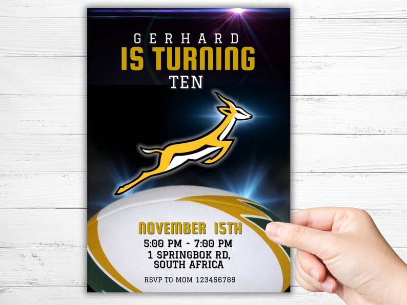Springboks Birthday Invitation Springboks Rugby Invitation Birthday ...