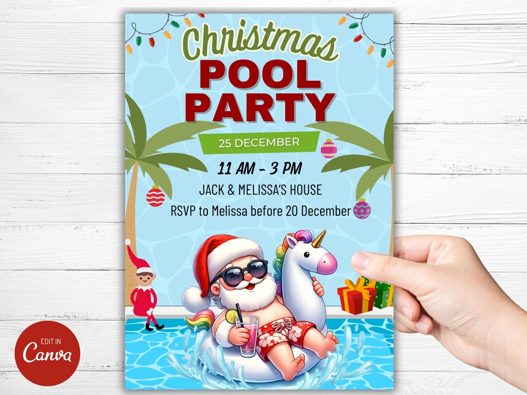 Christmas Pool Party Invitation Editable Christmas Party Invitation - Etsy